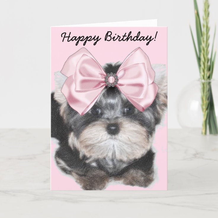 Happy Birthday Yorkie puppy greeting card | Zazzle