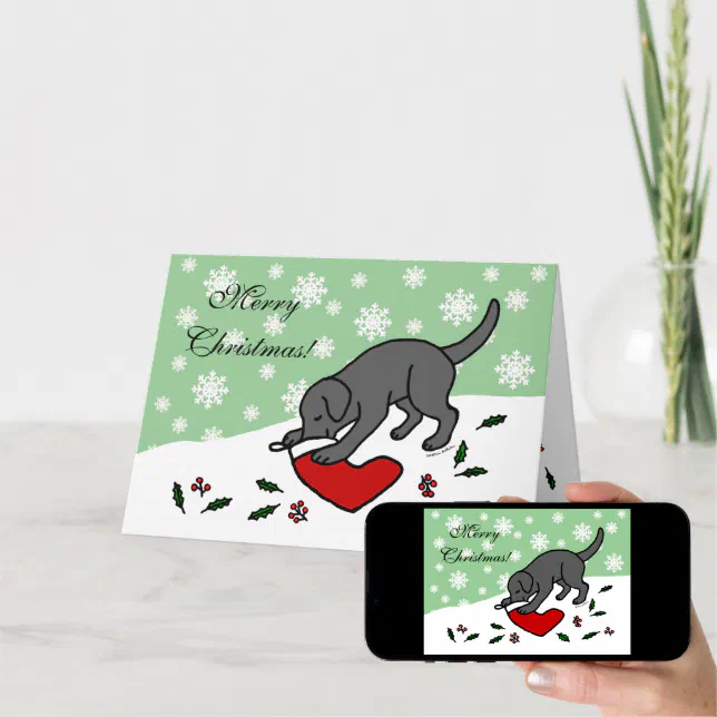 Happy Black Labrador Christmas Cartoon Holiday Card | Zazzle