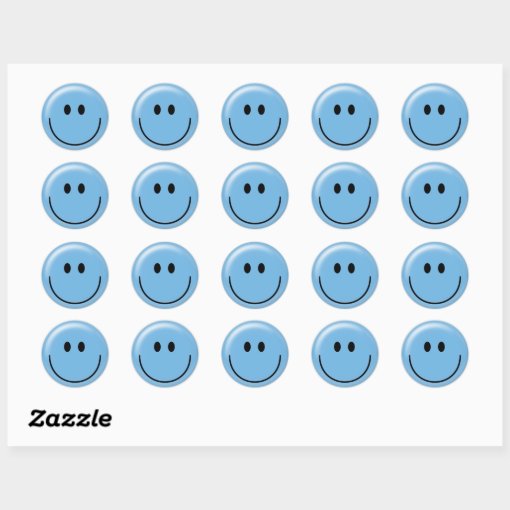Happy blue face classic round sticker | Zazzle