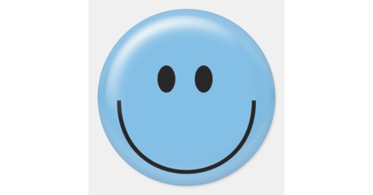 Happy blue face classic round sticker | Zazzle