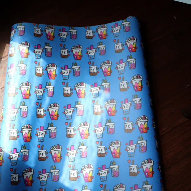 Happy Boba Tea Bubble Teas Bobas Kawaii Wrapping Paper | Zazzle