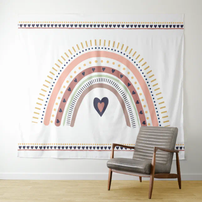 Happy Boho Rainbow Modern Birthday Photo Backdrop | Zazzle