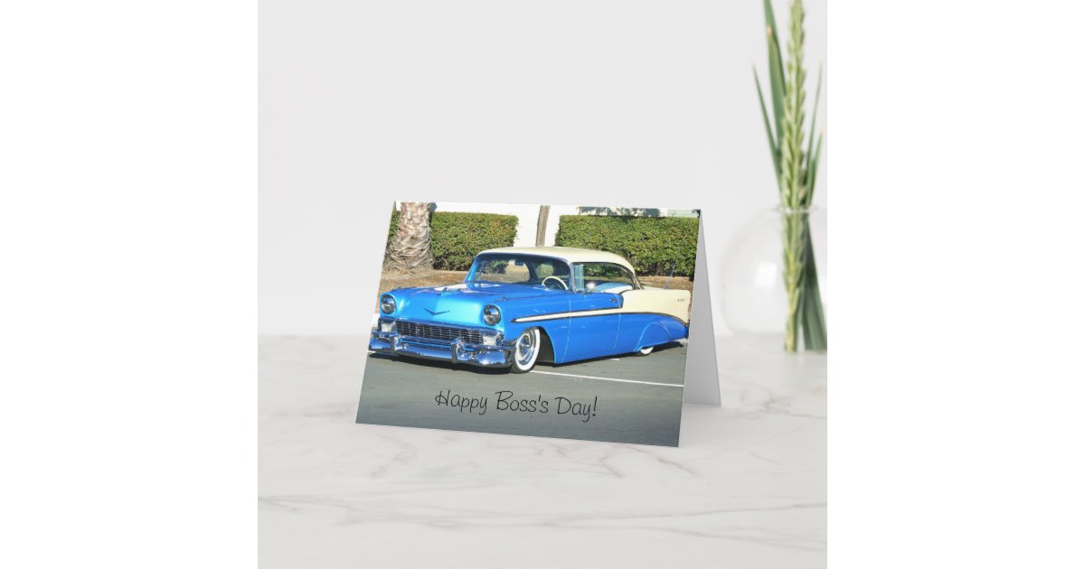 Happy Boss's Day Classic blue car greeting card | Zazzle