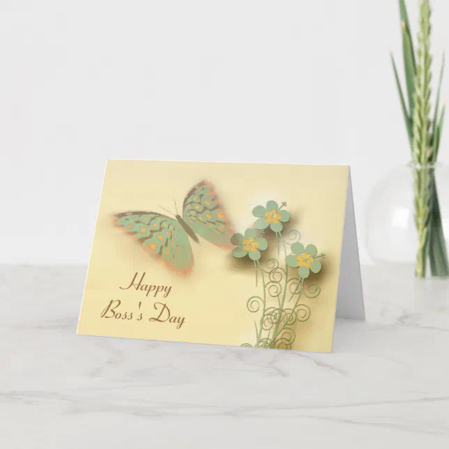Happy Boss's Day with butterfly and flowers Card | Zazzle