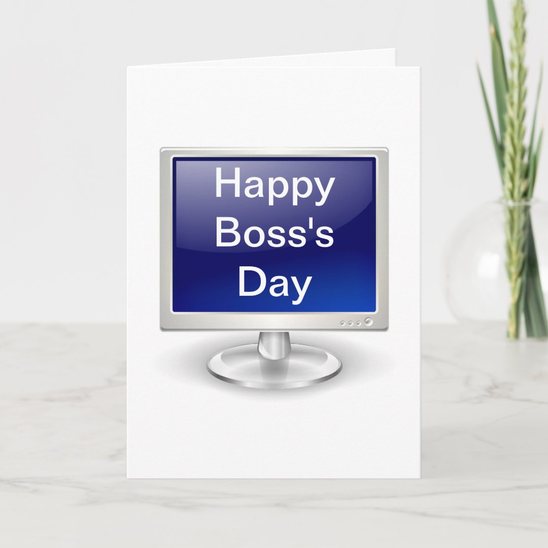 Happy Boss's Day with computer monitor Holiday Card | Zazzle