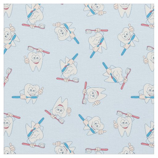 Happy Brushing Teeth Pattern Fabric | Zazzle