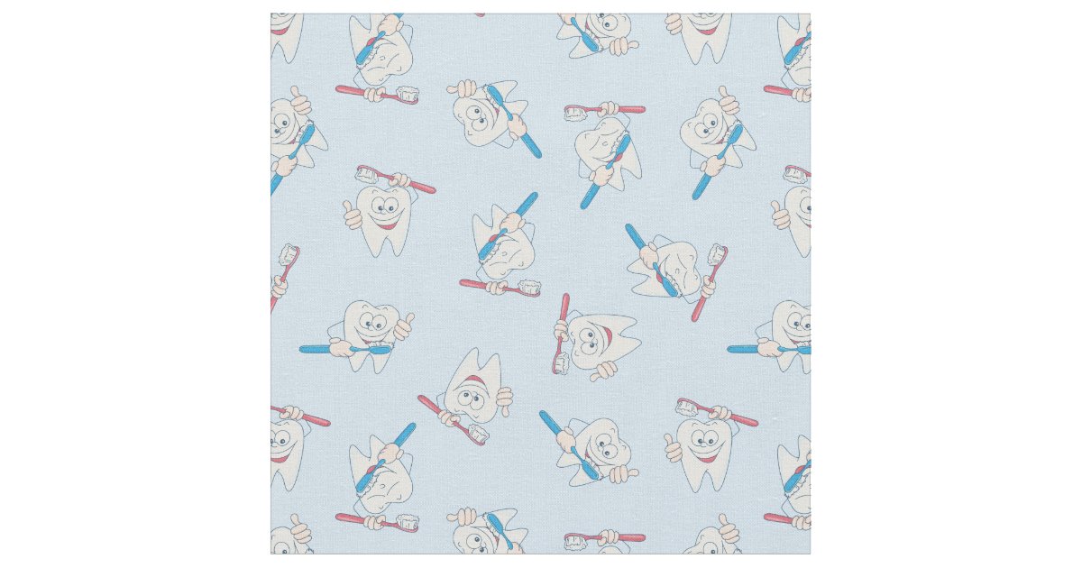 Happy Brushing Teeth Pattern Fabric | Zazzle