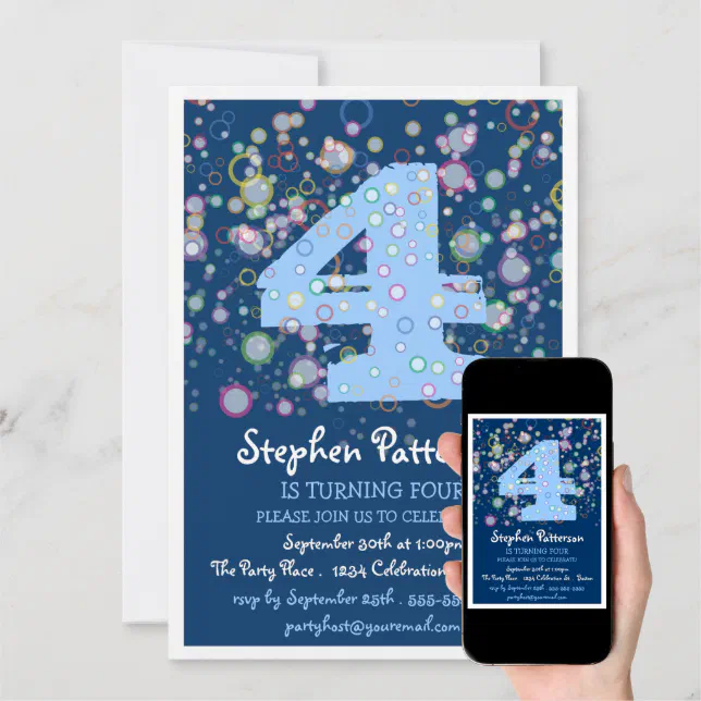 Happy Bubbles! Colorful Number Birthday Party Invitation | Zazzle