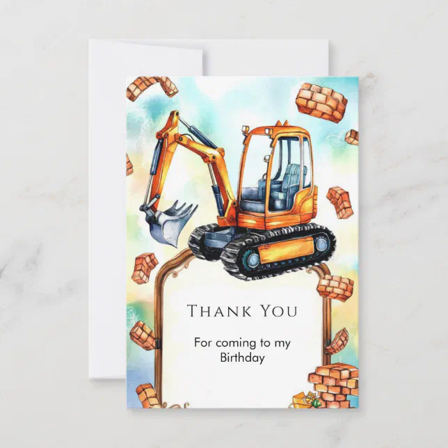 Happy Builder Construction Birthday Thank You Card | Zazzle
