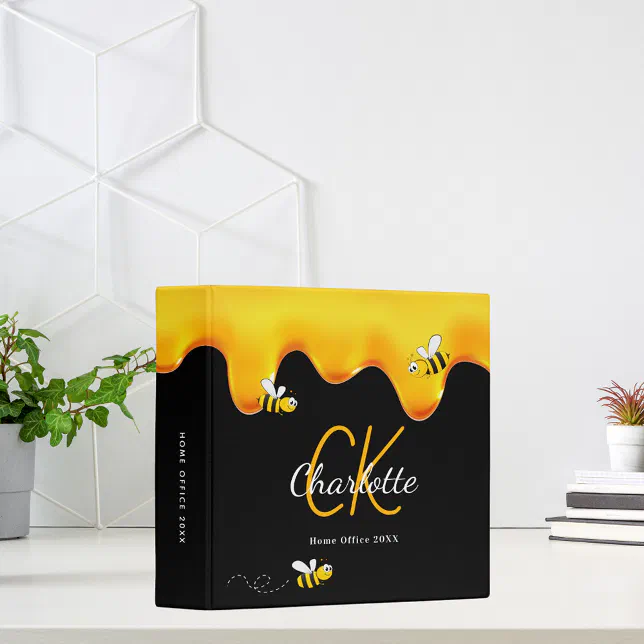 Happy bumble bees sweet honey black school 3 ring binder | Zazzle