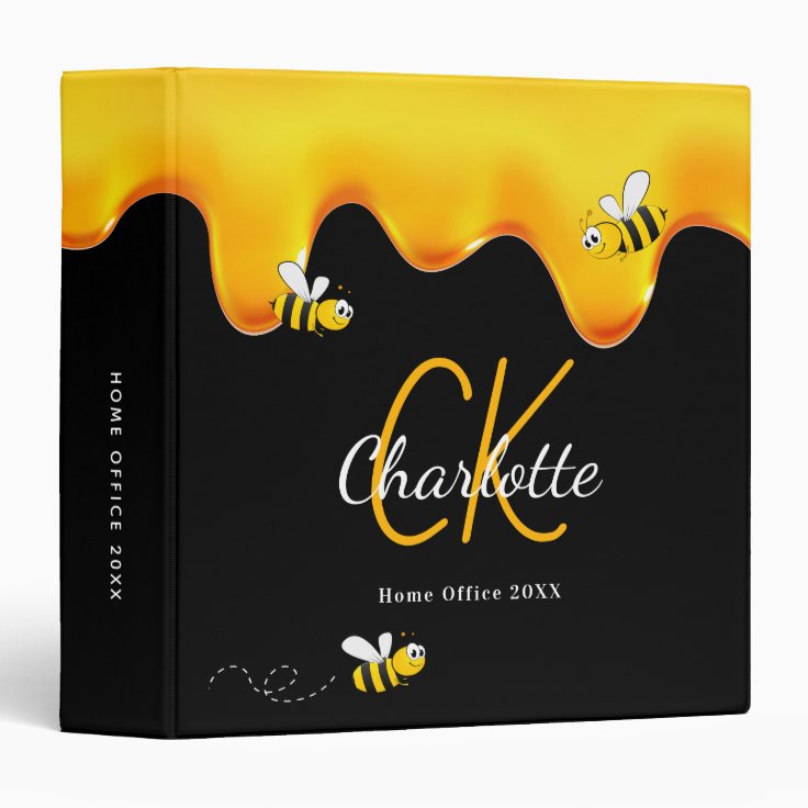Happy bumble bees sweet honey black school 3 ring binder | Zazzle