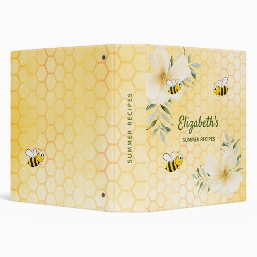 Happy bumble bees yellow honeycomb food recipes 3 ring binder | Zazzle