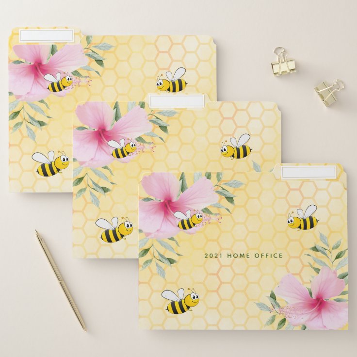 Happy bumble bees yellow honeycomb home office file folder | Zazzle