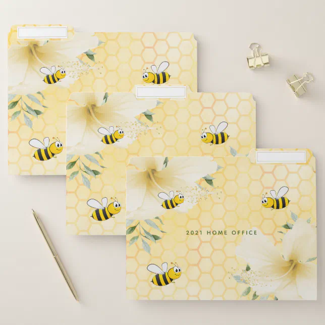 Happy bumble bees yellow honeycomb home office file folder | Zazzle