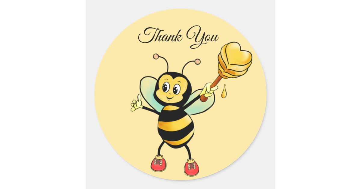 Happy Bumblebee Thank You Classic Round Sticker | Zazzle