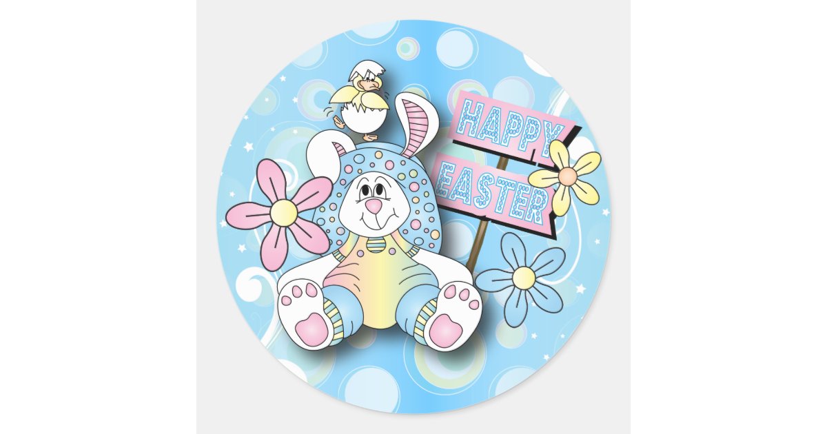 Happy Bunny Easter Classic Round Sticker | Zazzle