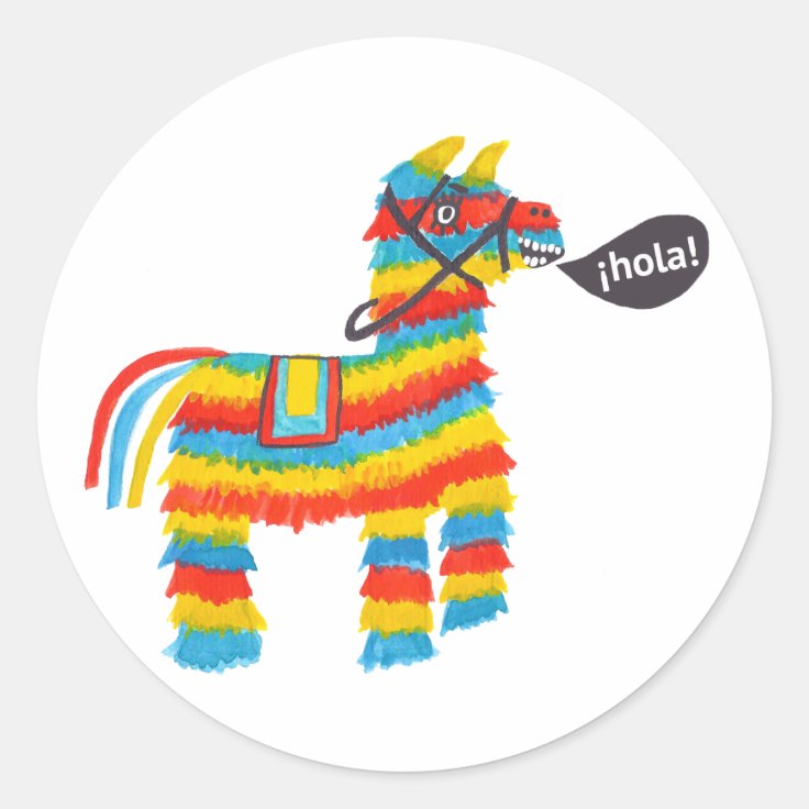 Happy burro piñata says "hola" classic round sticker | Zazzle