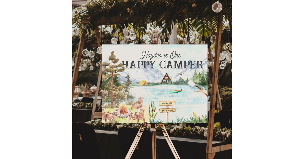 Happy Camper | Birthday Camping Welcome Foam Board | Zazzle