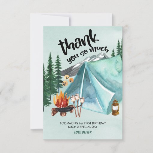 Happy Camper Camping Tent Birthday Thank You Card | Zazzle