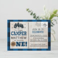 Happy Camper Lumberjack Flannel First Birthday Invitation | Zazzle