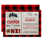 Happy Camper Lumberjack Flannel First Birthday Invitation | Zazzle.com