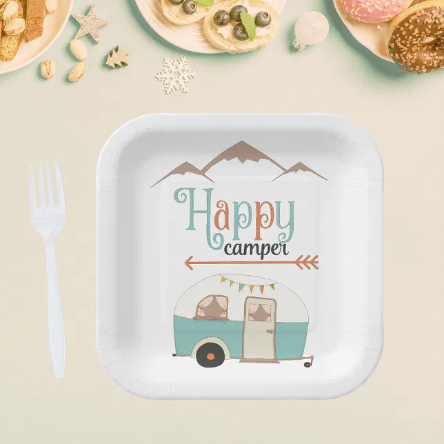 Happy Camper Retro RV Square Paper Plates | Zazzle