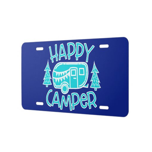 Happy Camper RV Life Travel Trailer Motorhome License Plate | Zazzle