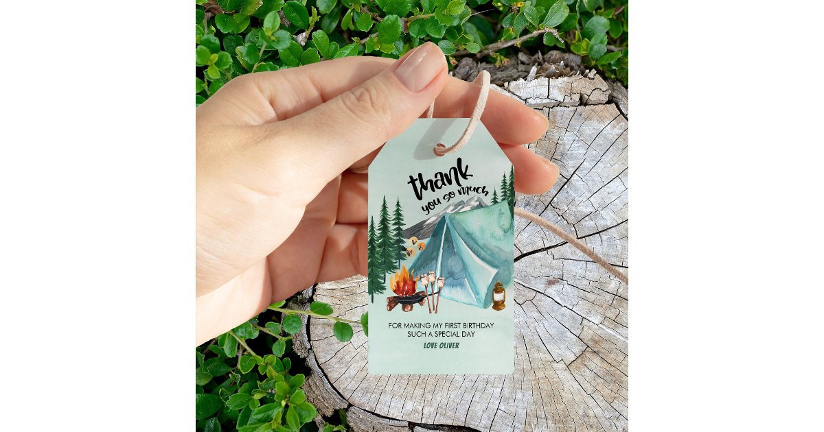 Happy Camper Thank You Camping Tent Gift Tags | Zazzle