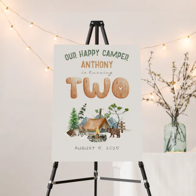 Happy Camper Watercolor Woodland 2nd Birthday Foam Board | Zazzle