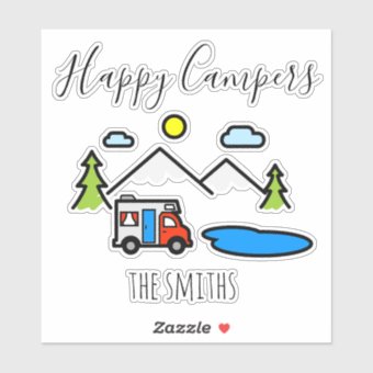 Happy Campers Camping RV Recreational Vehicle Sticker | Zazzle