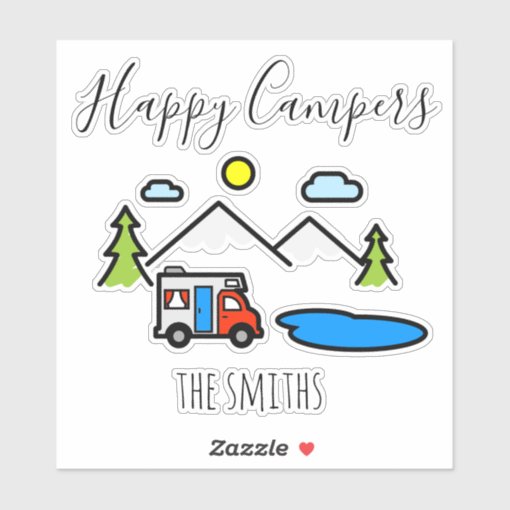 Happy Campers Camping RV Recreational Vehicle Sticker | Zazzle