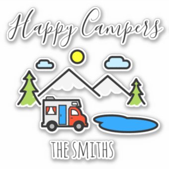 Happy Campers Camping RV Recreational Vehicle Sticker | Zazzle