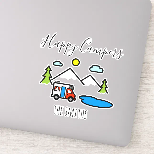 Happy Campers Camping RV Recreational Vehicle Sticker | Zazzle
