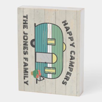 Happy Campers Custom Text Whimsical Retro Wooden Box Sign | Zazzle