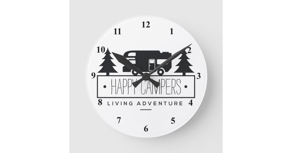 Happy Campers | Funny Retirement RV Retired RVer Wall Clock | Zazzle