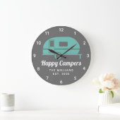 Happy Campers Gray Teal Camping Large Clock | Zazzle
