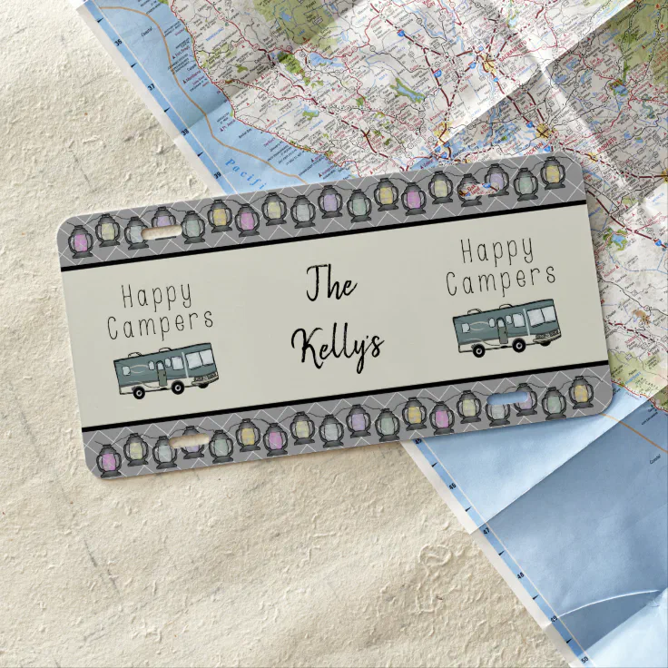 Happy Campers Personalized RV License Plate | Zazzle
