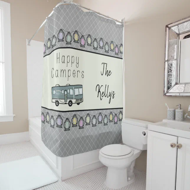 Happy Campers Personalized RV Shower Curtain | Zazzle