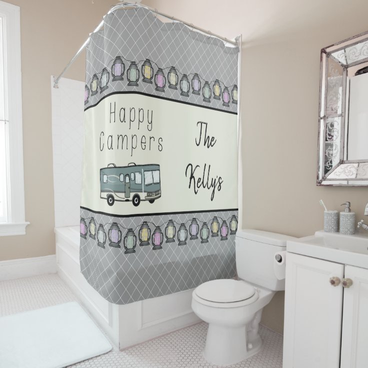 Happy Campers Personalized Rv Shower Curtain Zazzle