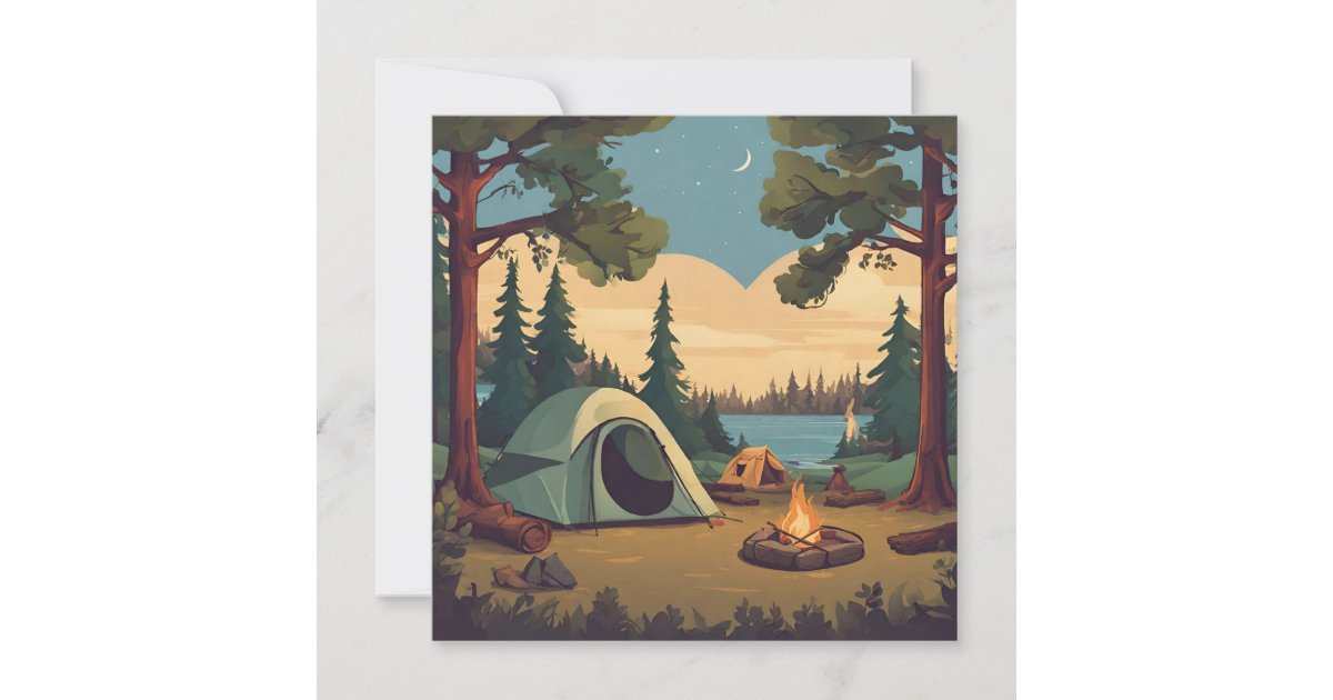 Happy Camping Tent and Campfire Holiday Card | Zazzle
