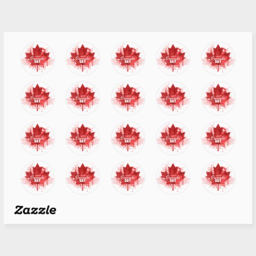 Happy Canada Day Maple Leaf paint splatter Classic Round Sticker | Zazzle