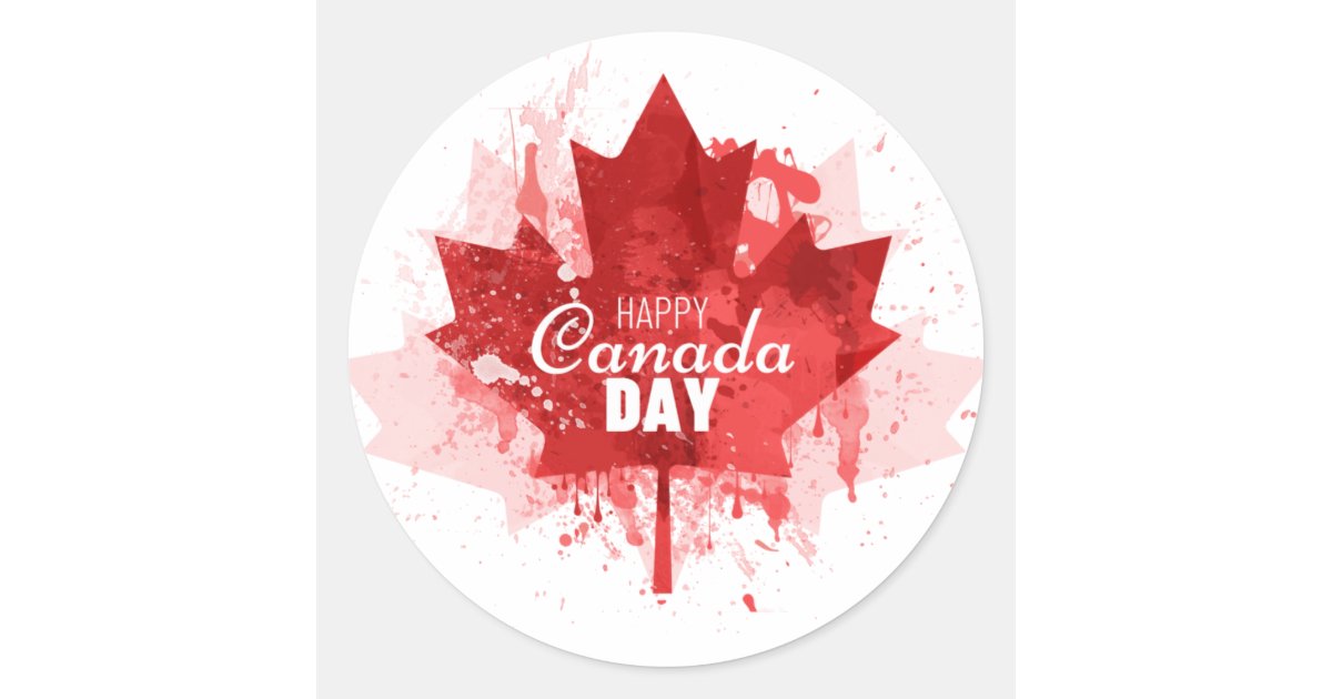 Happy Canada Day Maple Leaf paint splatter Classic Round Sticker | Zazzle