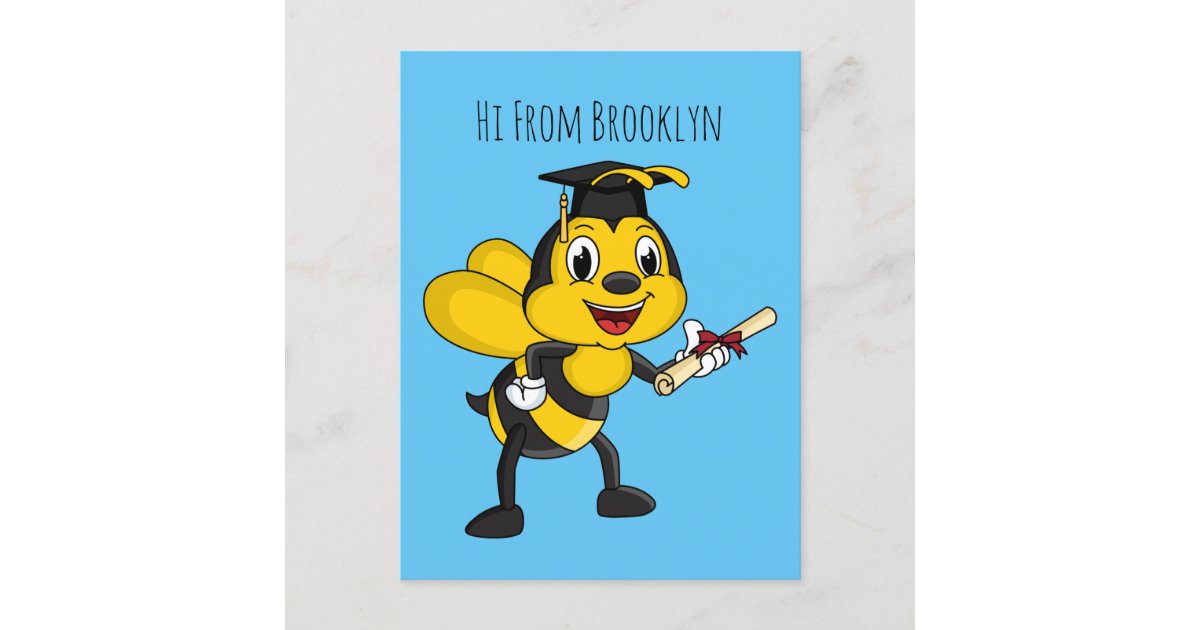Happy cartoon bee graduation postcard | Zazzle