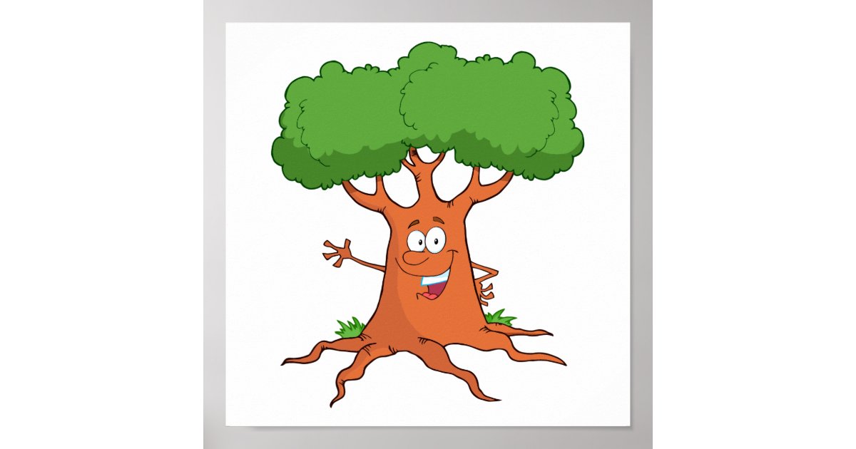 happy cartoon tree poster | Zazzle