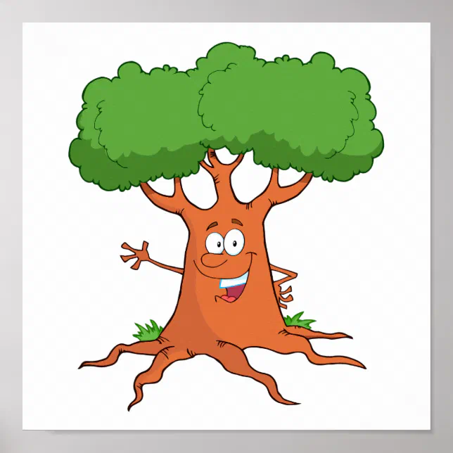 happy cartoon tree poster | Zazzle