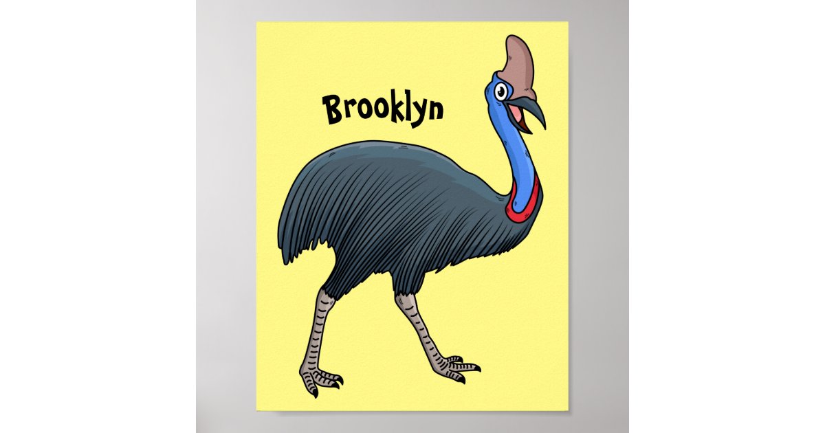 Happy cassowary bird cartoon illustration poster | Zazzle