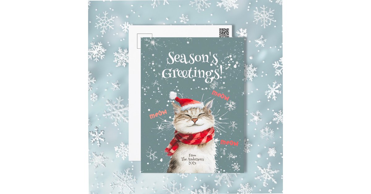 Happy Cat Meow Christmas Holiday Postcard | Zazzle