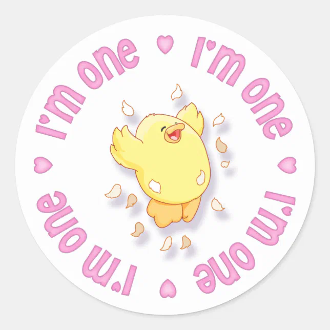 Happy Chick 1st Birthday Pink Classic Round Sticker | Zazzle