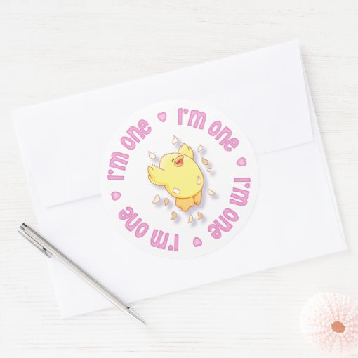 Happy Chick 1st Birthday Pink Classic Round Sticker | Zazzle