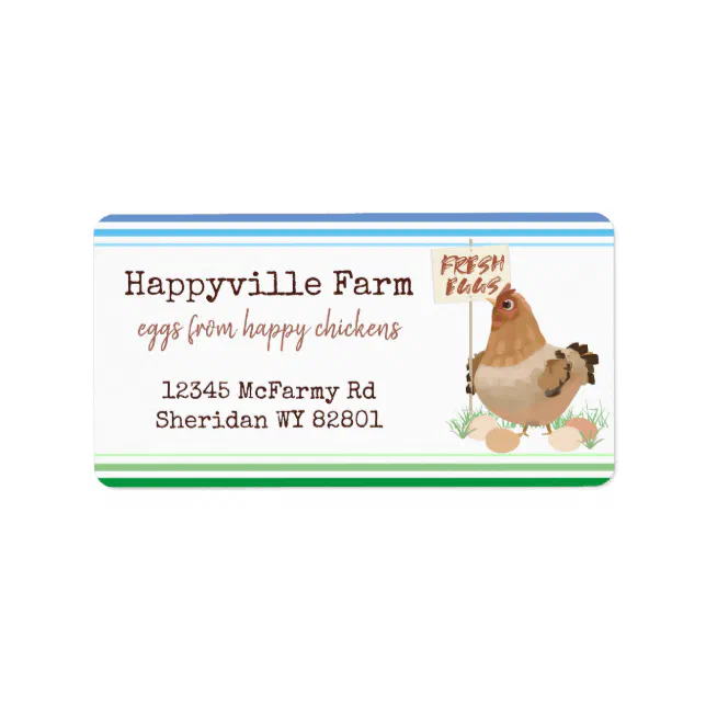 Happy chicken free range farm eggs carton label | Zazzle
